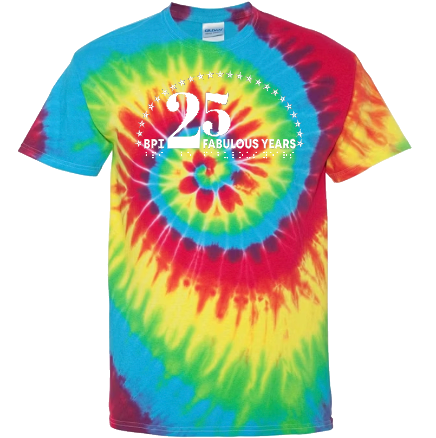 BPI 25 T-Shirt - Classic Tie Dye Rainbow – Blind Girl Designs