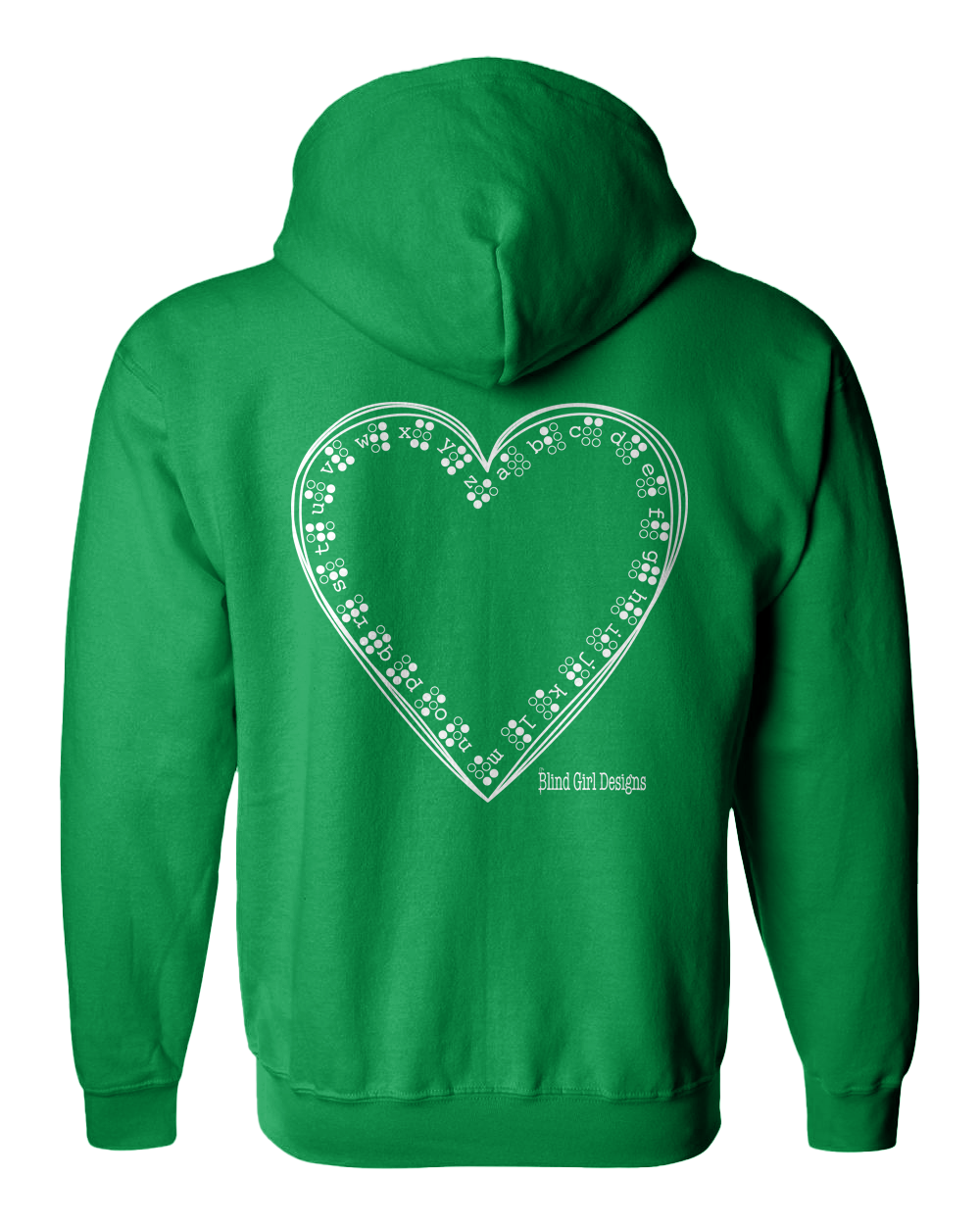3D Braille Heart Full Zip Hoodie - Irish Green – Blind Girl Designs