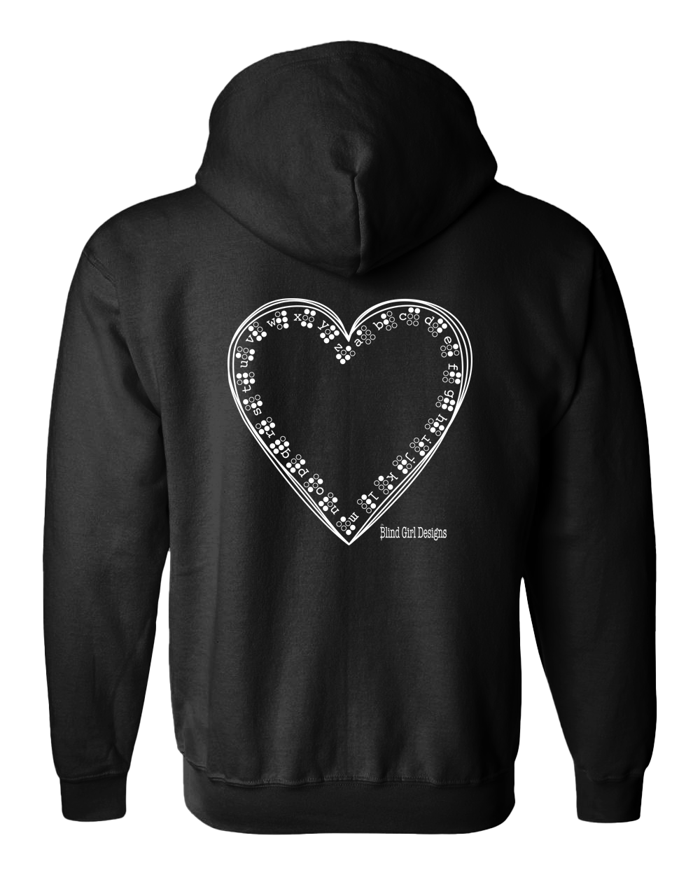 3D Braille Heart Full Zip Hoodie - Black – Blind Girl Designs