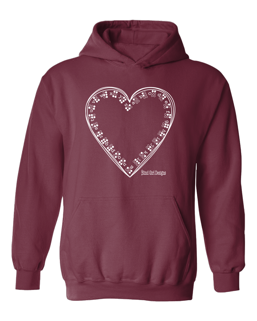 3D Braille Heart Hoodie - Deep Berry – Blind Girl Designs
