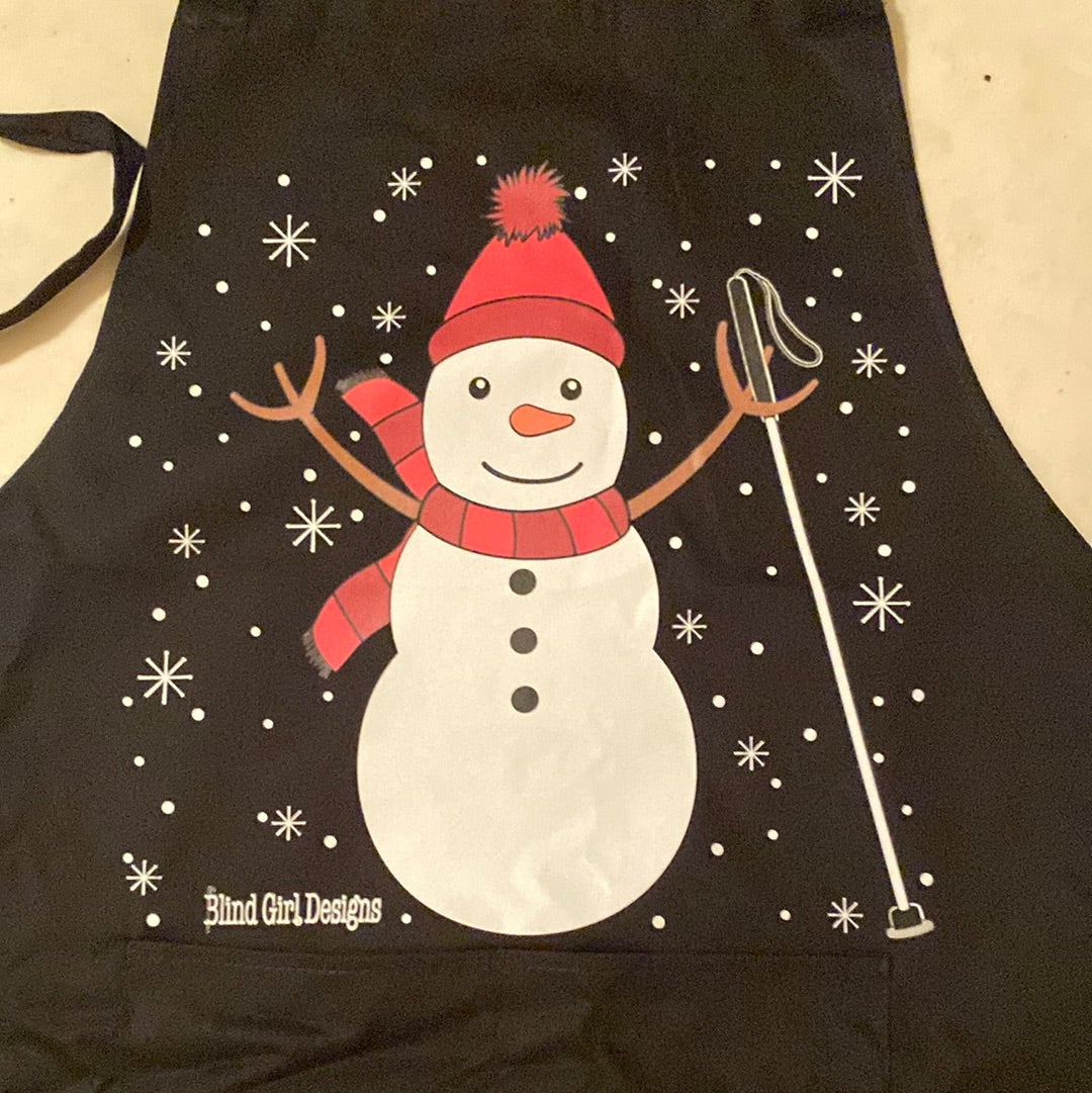 Jolly White Cane Snowman Apron - Black – Blind Girl Designs